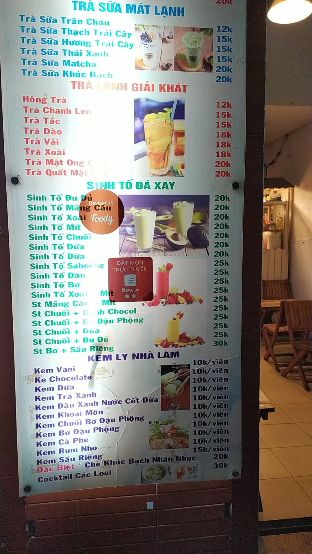 Menu at Quán Tàu Hũ Hồng Lạc restaurant, Ho Chi Minh City