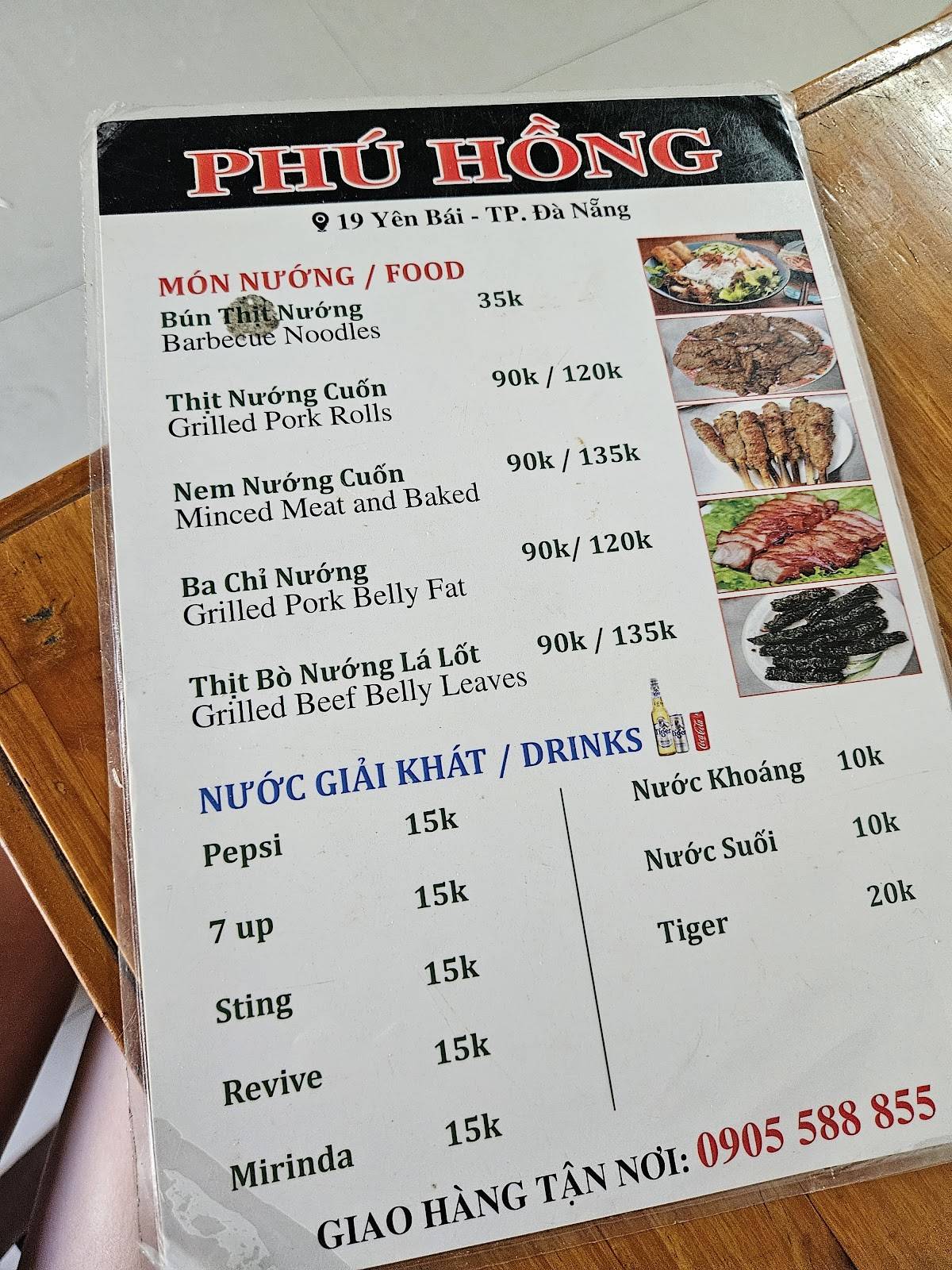 Menu at Quán ăn Ngon Phú Hồng restaurant, Da Nang