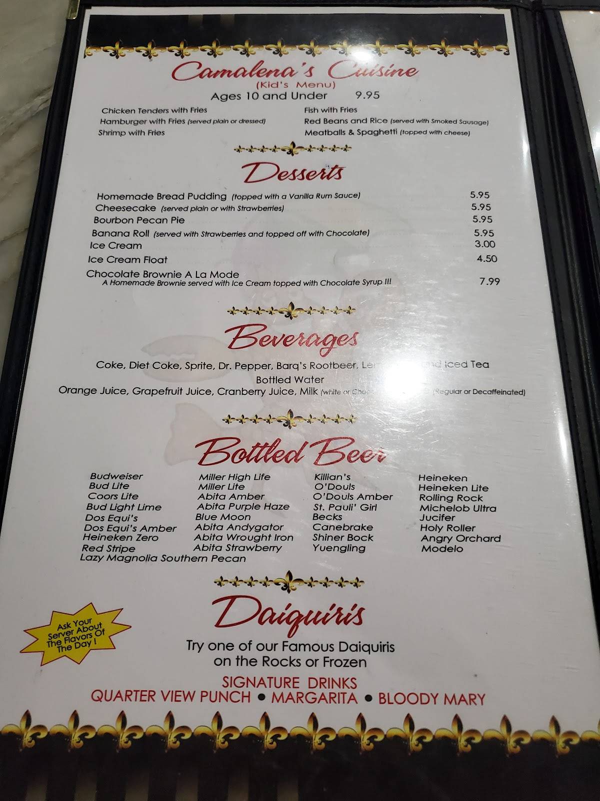 Menu at Quarter View Restaurant, Metairie