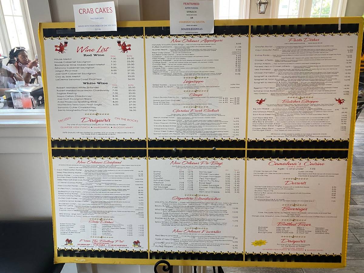 Menu at Quarter View Restaurant, Metairie