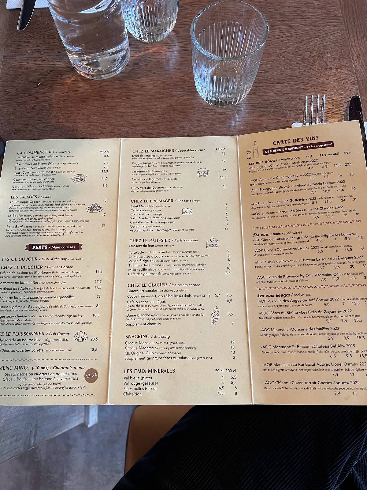 Menu au Quartier LORETTE restaurant, Paris