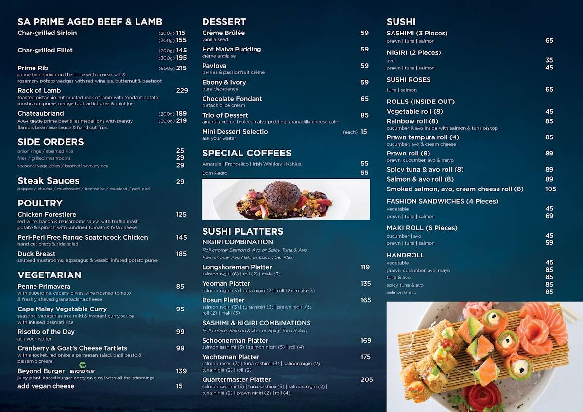 Menu at Quay Four Restaurant, Cape Town, Quay