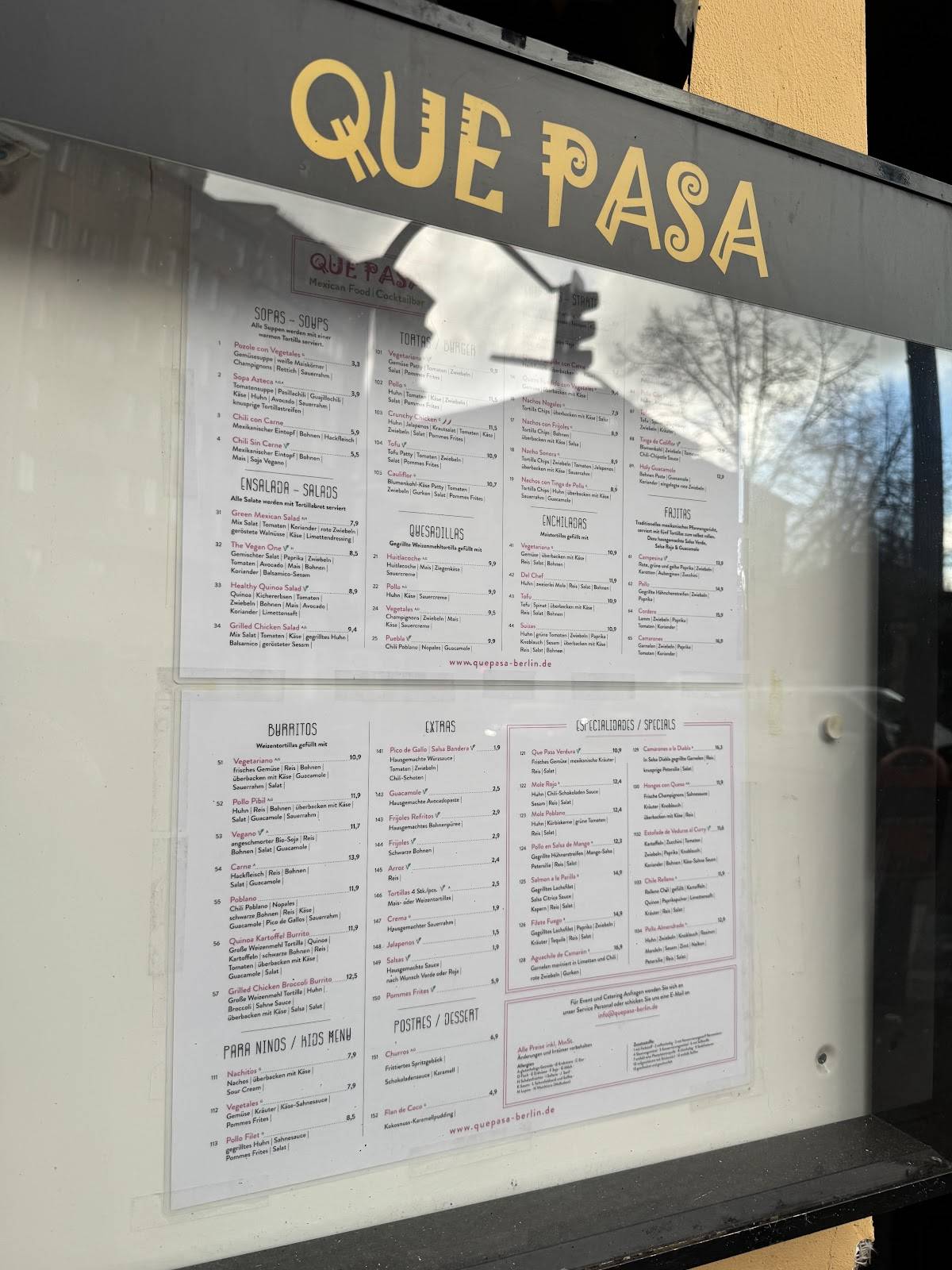 Menu at Que Pasa restaurant, Berlin, Zossener Str. 27