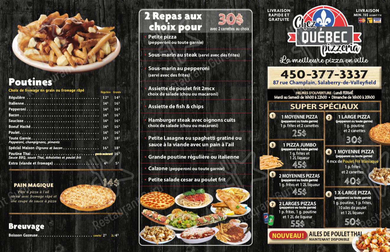 Menu au Québec Pizzeria & Poulet Frit Maniaque, Salaberry-de ...