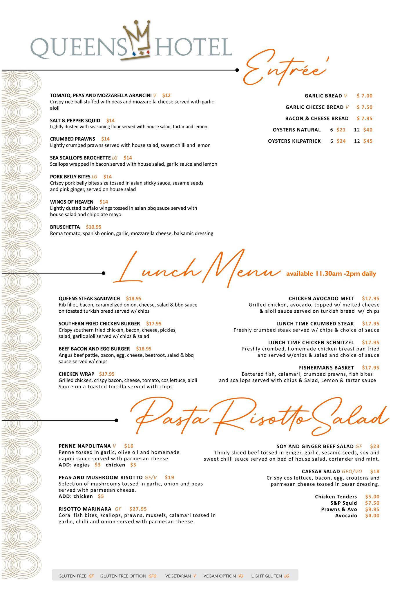 Menu at Queens Hotel pub & bar, Ayr