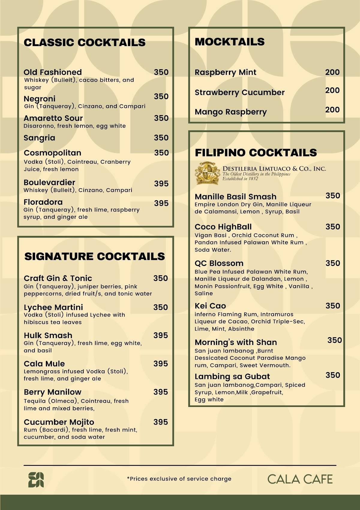Menu at Cala Cafe, Quezon City