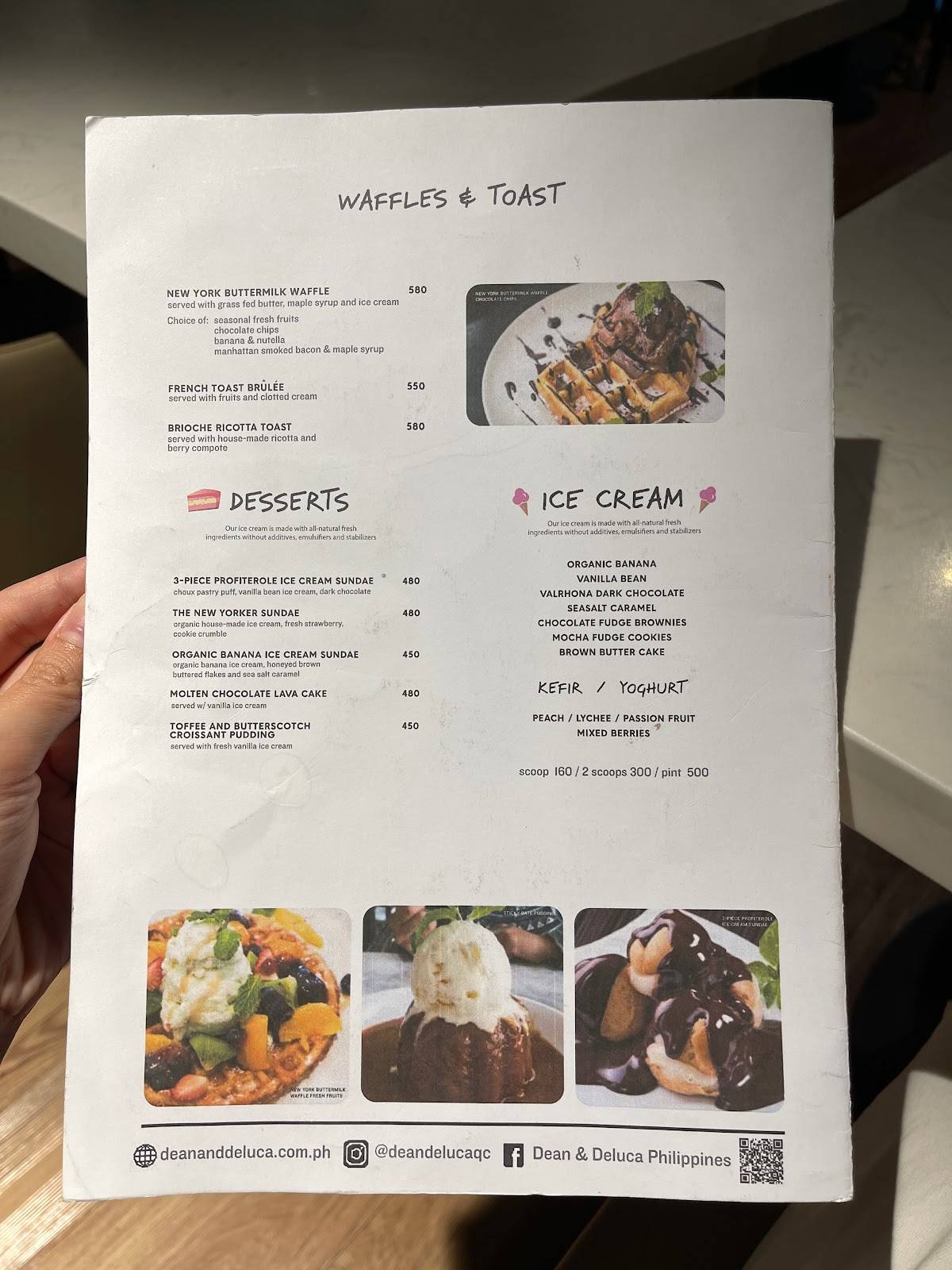 Menu at Dean and DeLuca Quezon City cafe, Quezon City
