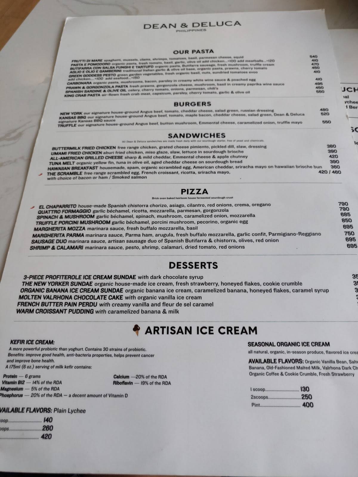 Menu at Dean and DeLuca Quezon City cafe, Quezon City