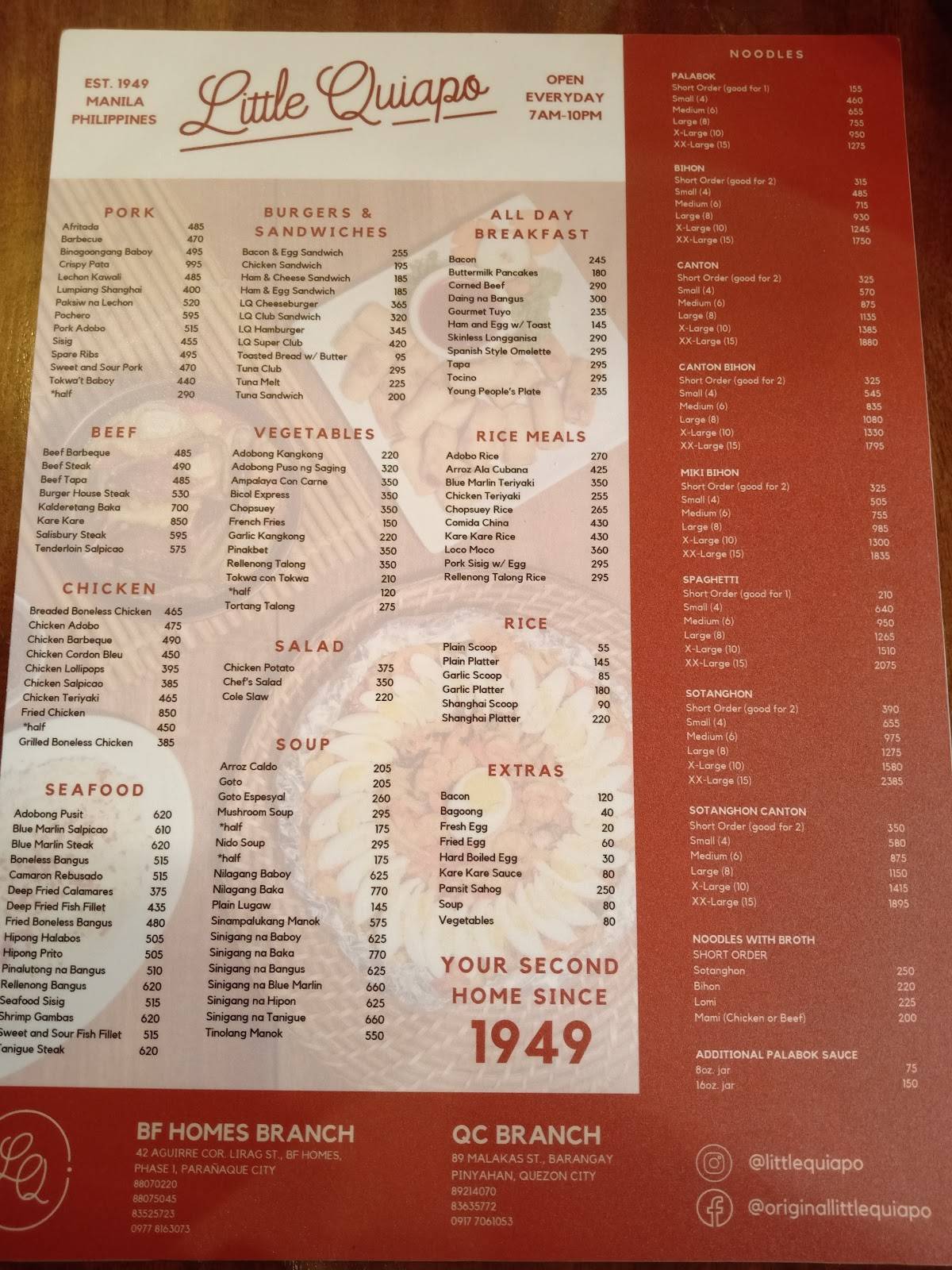 Menu at Little Quiapo desserts, Quezon City