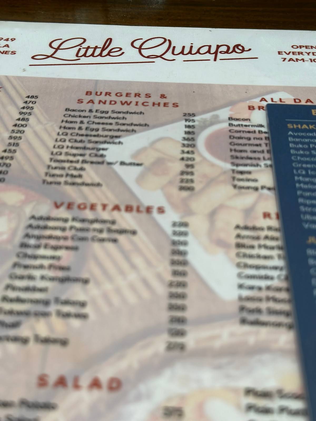 Menu at Little Quiapo desserts, Quezon City