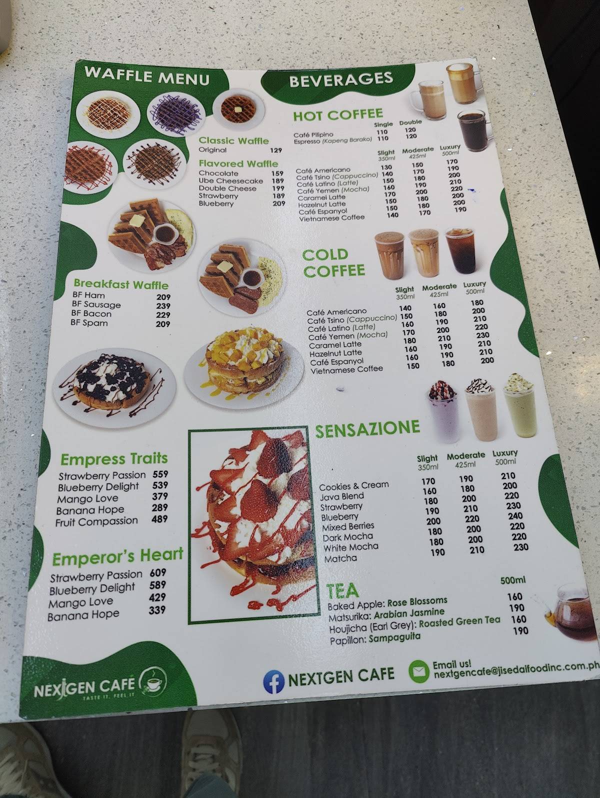 Menu at NextGen Cafe, Quezon City