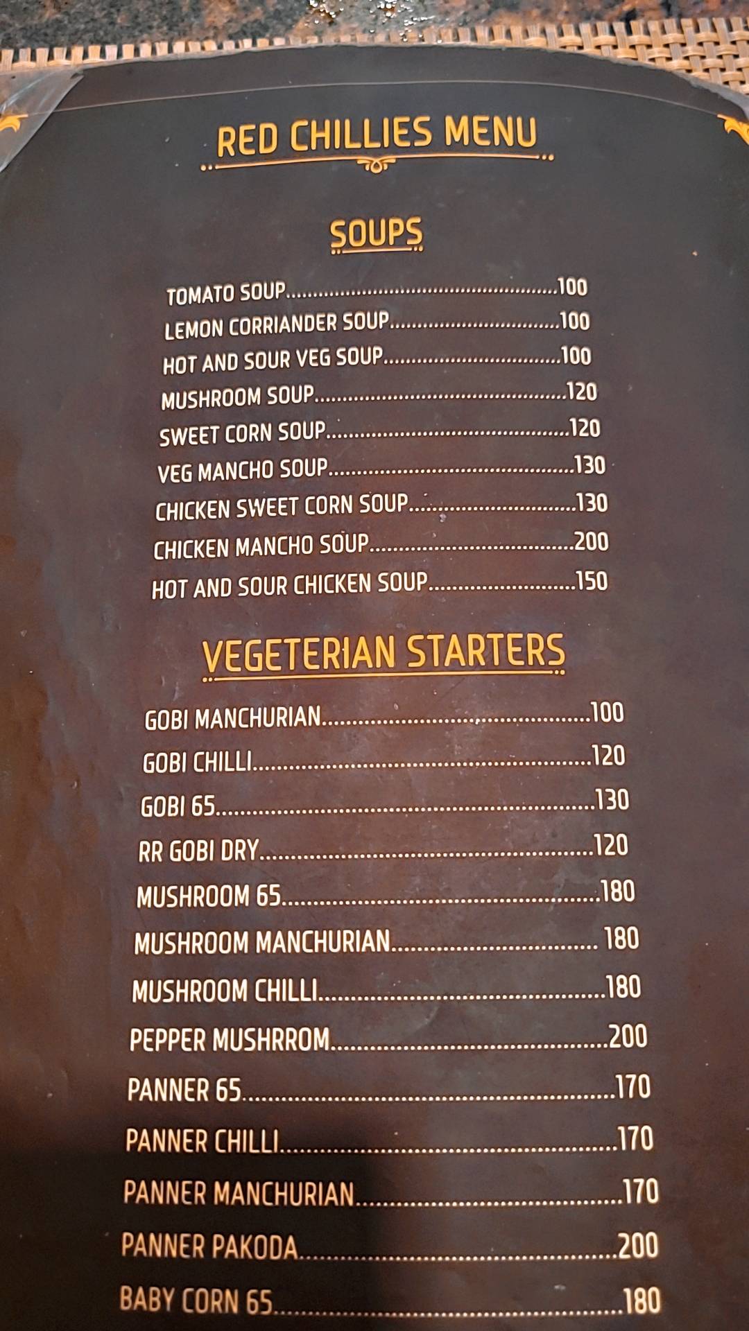 Menu at RC RED CHILLIES, Srikalahasti