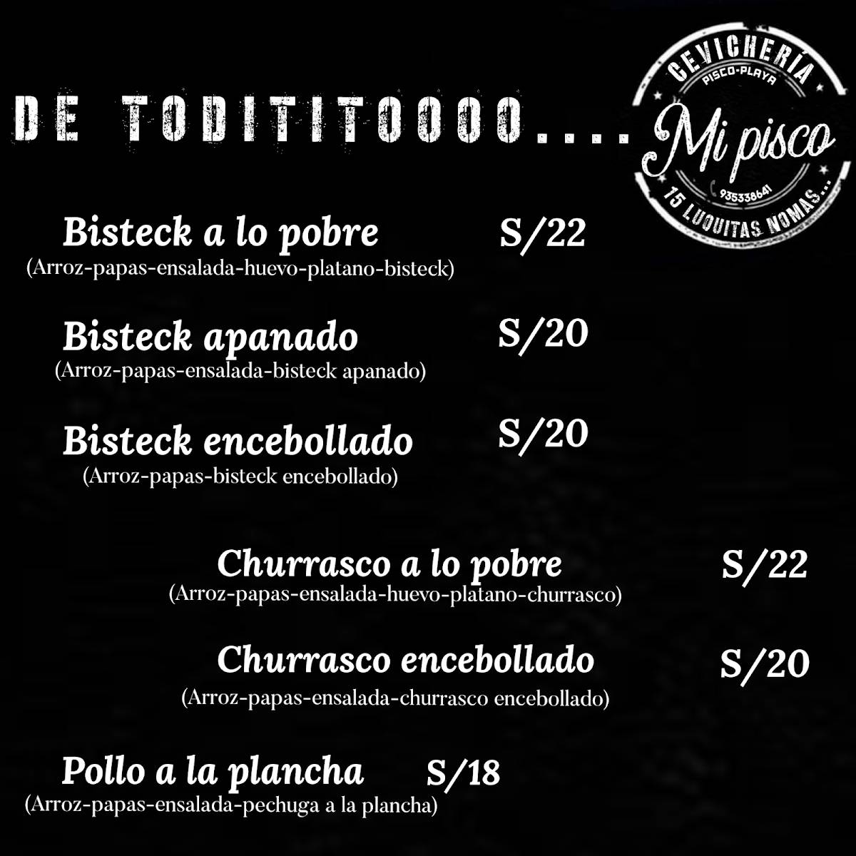 Menu at RESTAURANT "MI PISCO", Pisco