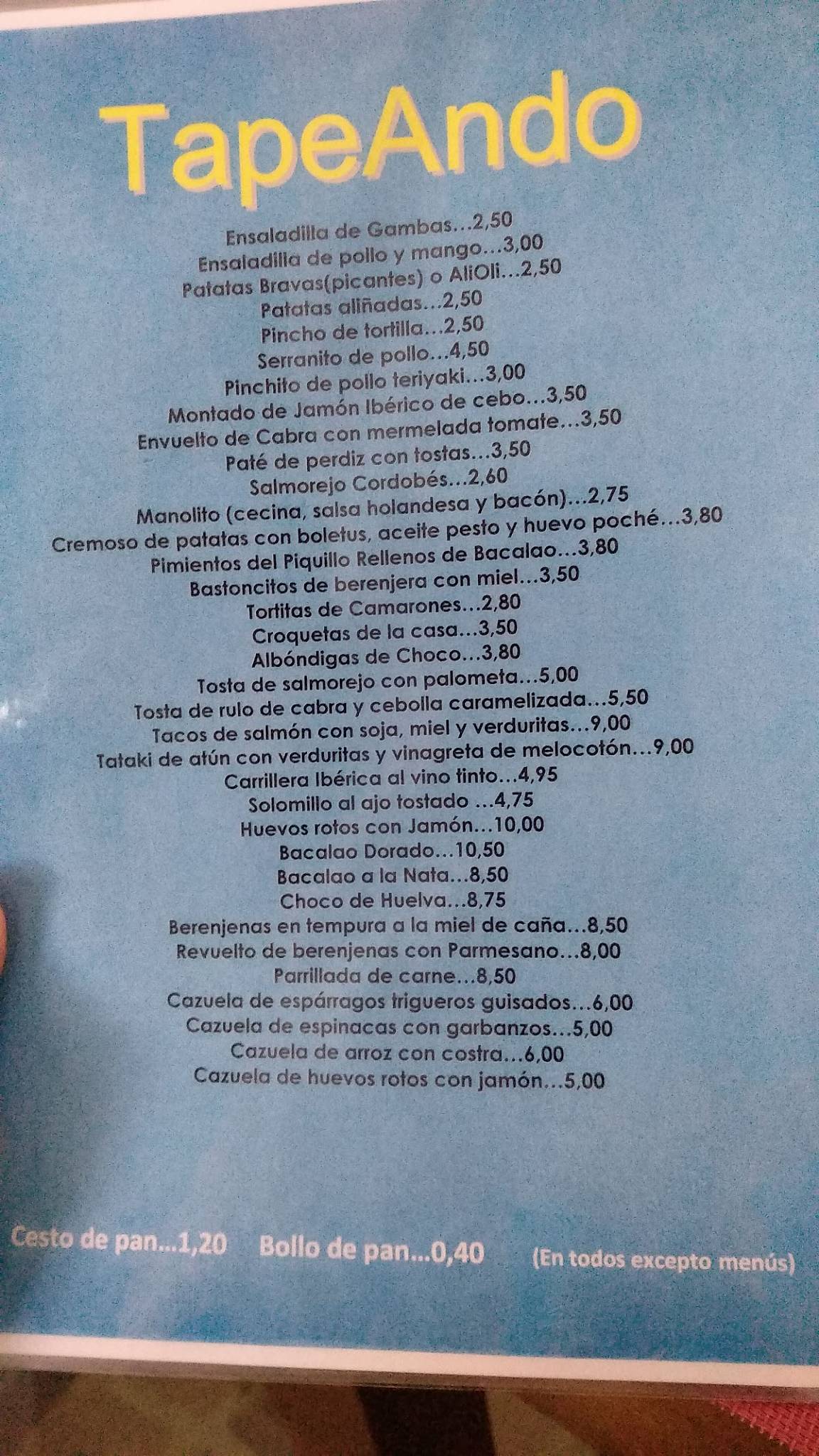 Carta de RESTAURANTE CAFE BAR LA MARQUESA, Zafra