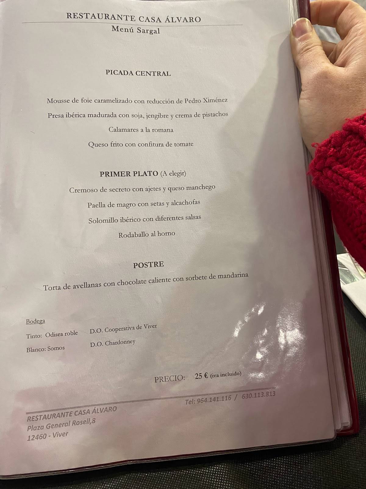Carta de RESTAURANTE CASA ÁLVARO., Viver