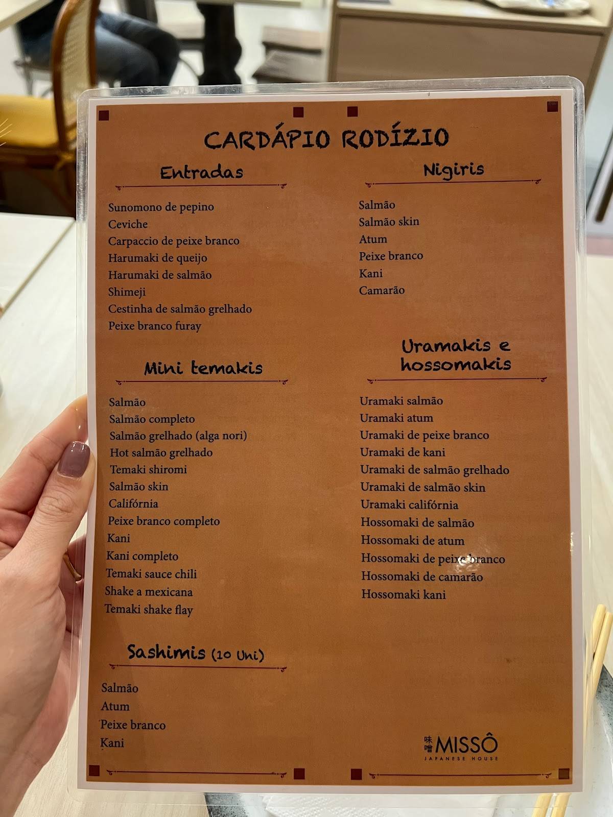 Menu em RESTAURANTE MISSO, Salvador