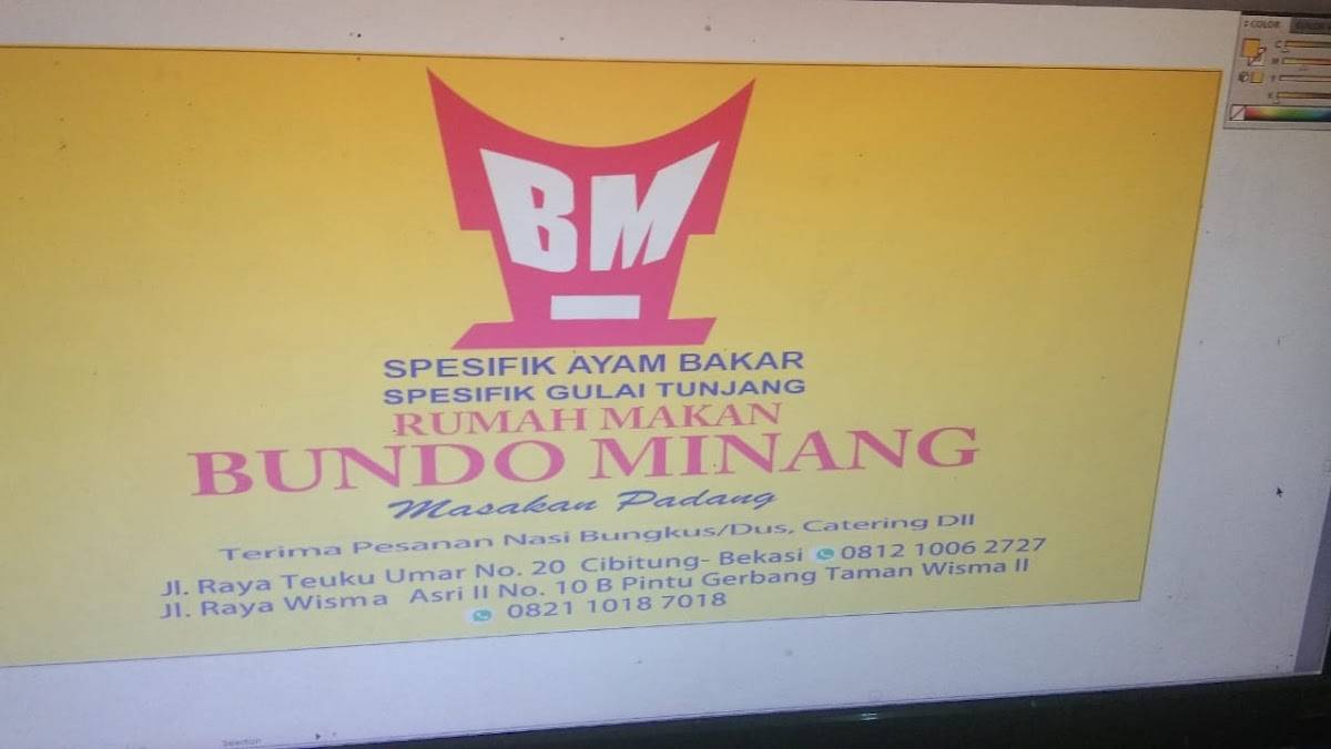 Menu at RM Bundo Minang restaurant, Bekasi Regency