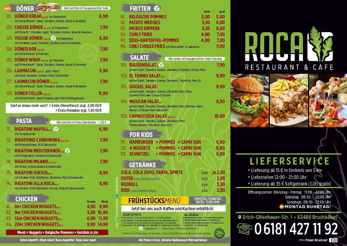 Speisekarte von ROCA Restaurant & Cafe, Bruchköbel