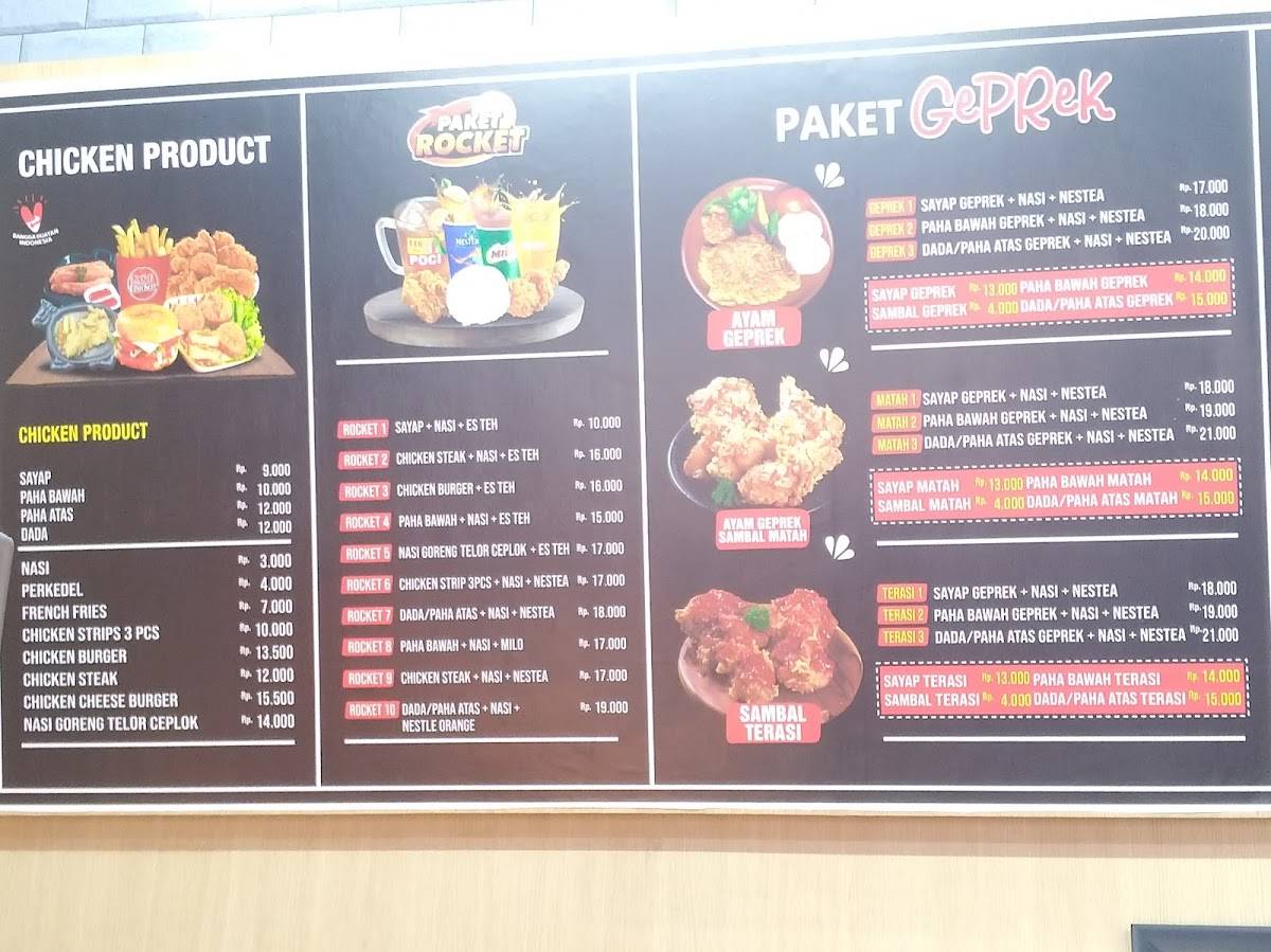 Menu at ROCKET CHICKEN TLOGOMAS restaurant, Malang