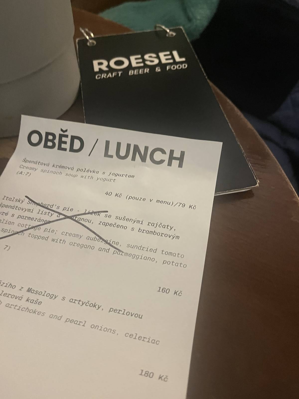 Menu at ROESEL - beer & food pub & bar, Prague