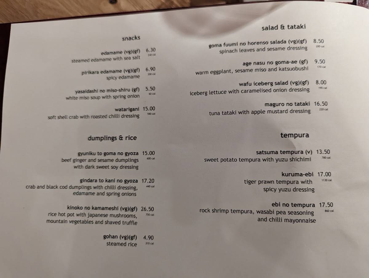 Menu at ROKA Charlotte Street restaurant, London
