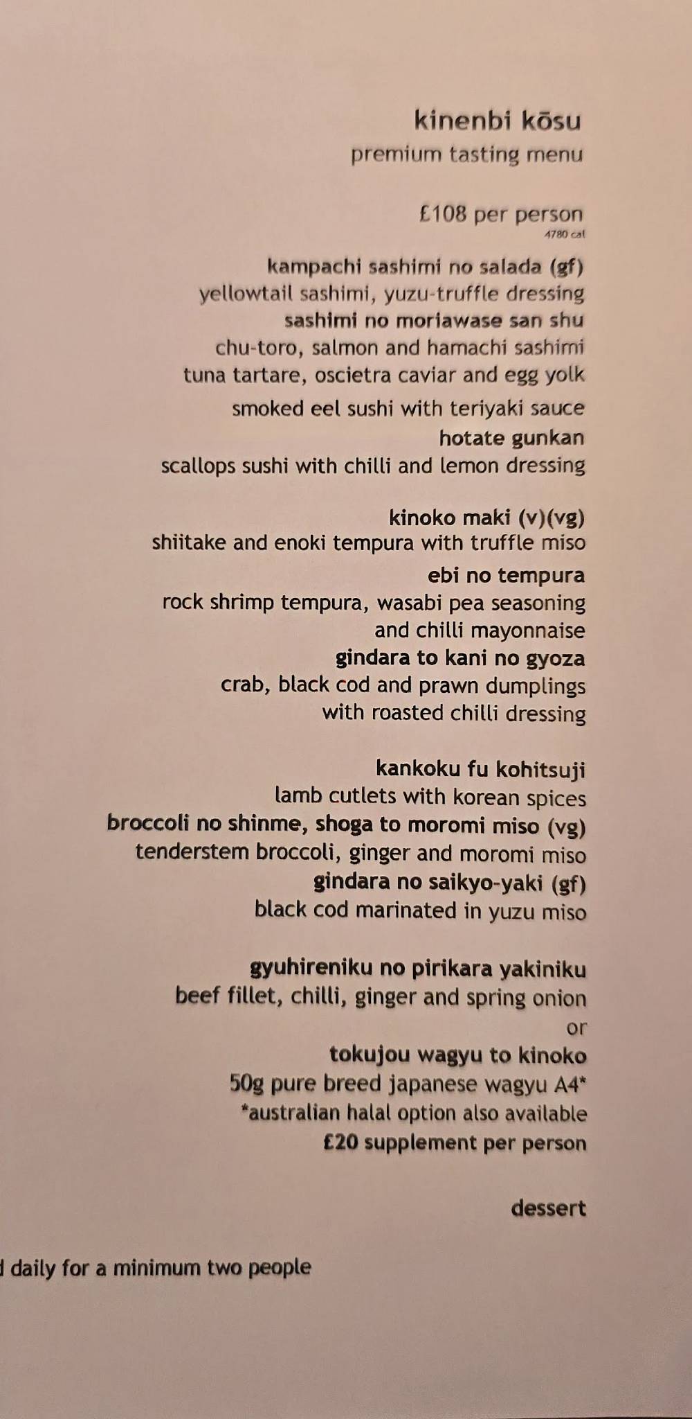 Menu at ROKA Charlotte Street restaurant, London