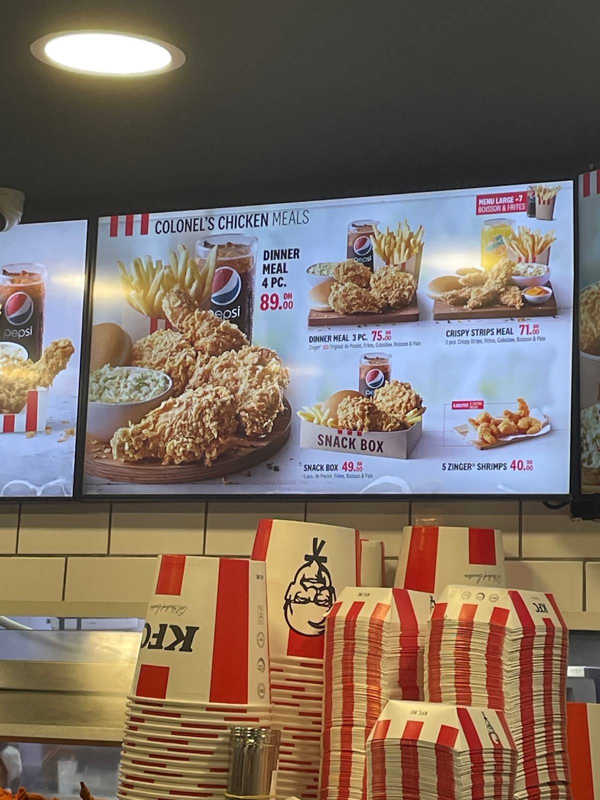Menu au KFC restaurant, Rabat, Av. Fal Ould Oumeir