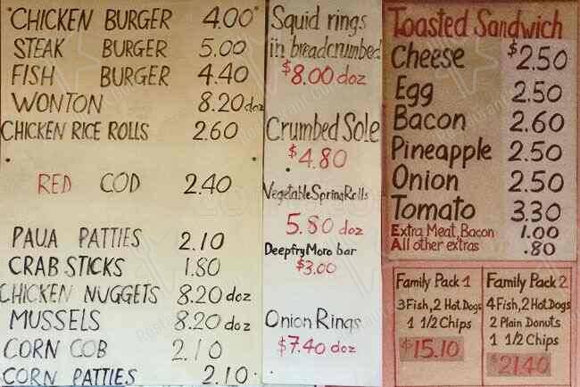 Menu at Racecourse Takeaways, Christchurch