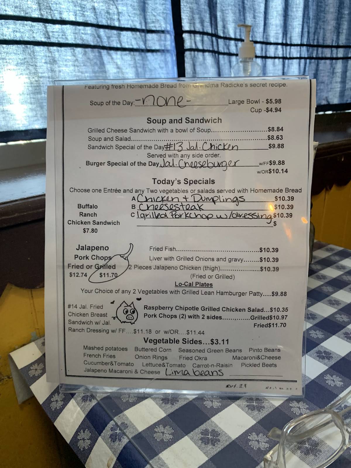 Menu at Radicke's Bluebonnet Grill restaurant, San Antonio