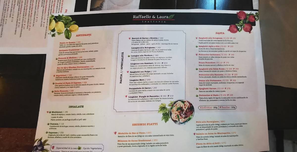 Carta del restaurante Raffaello & Laura, Trattoria, Veracruz