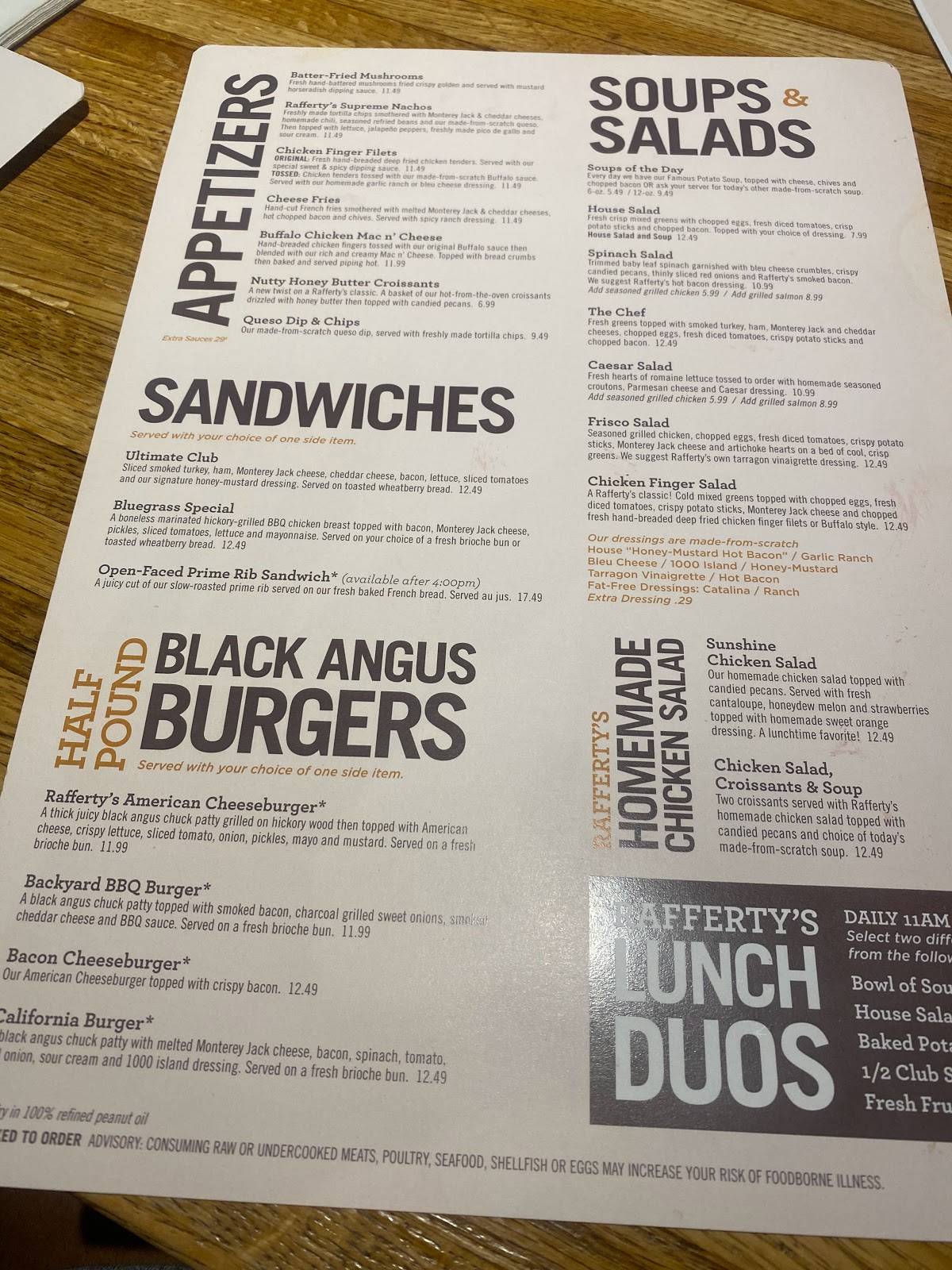 Menu at Rafferty's Restaurant & Bar, Memphis, 505 N Germantown Pkwy