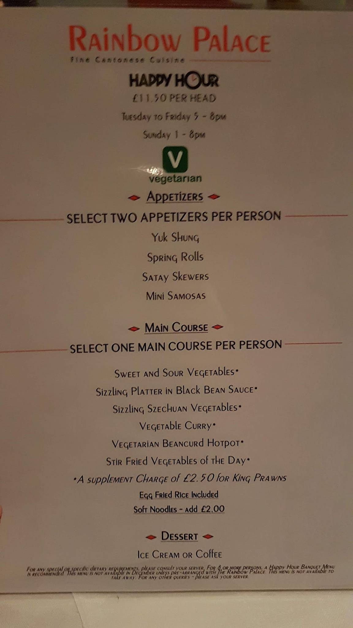 Menu at Rainbow Palace restaurant, Stourbridge