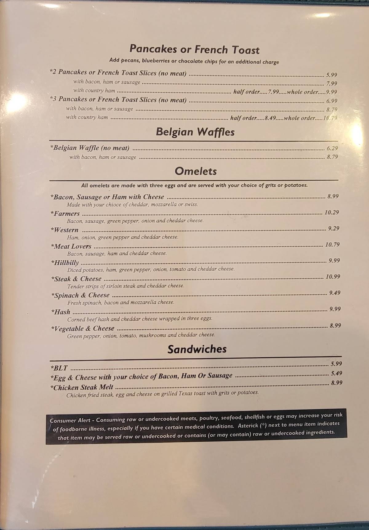 Menu at Rainbow Restaurant, Fayetteville