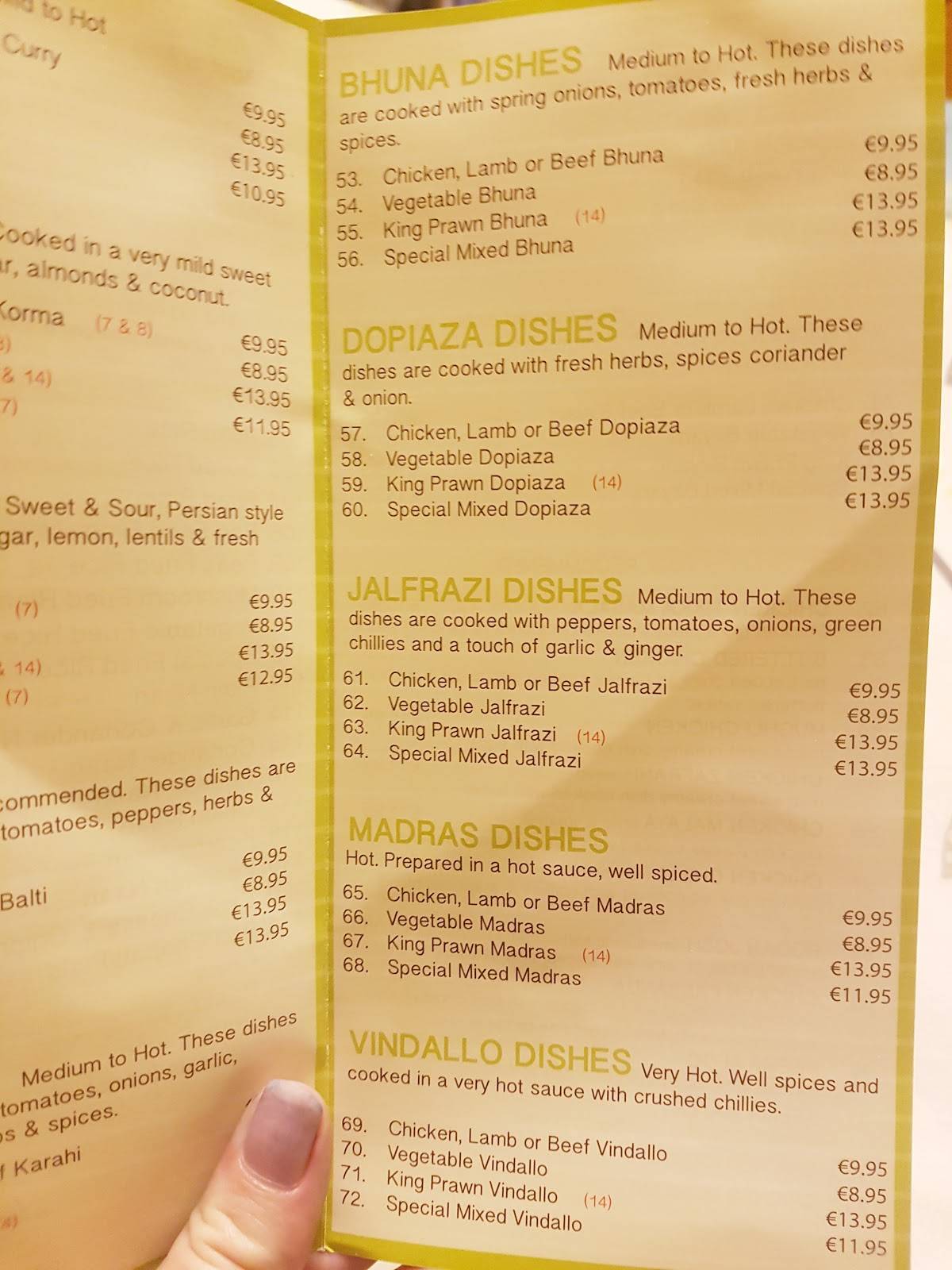 Menu at Raj Indian Cuisine restaurant, Fermoy
