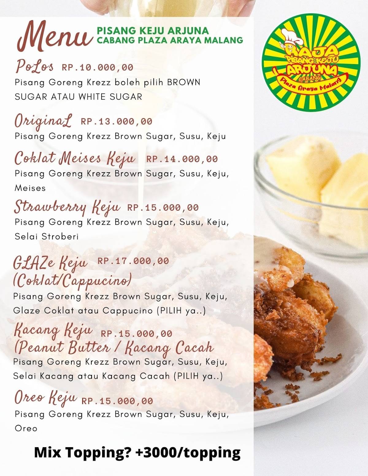 Menu at Raja Pisang Keju Arjuna Plaza Araya desserts, Malang