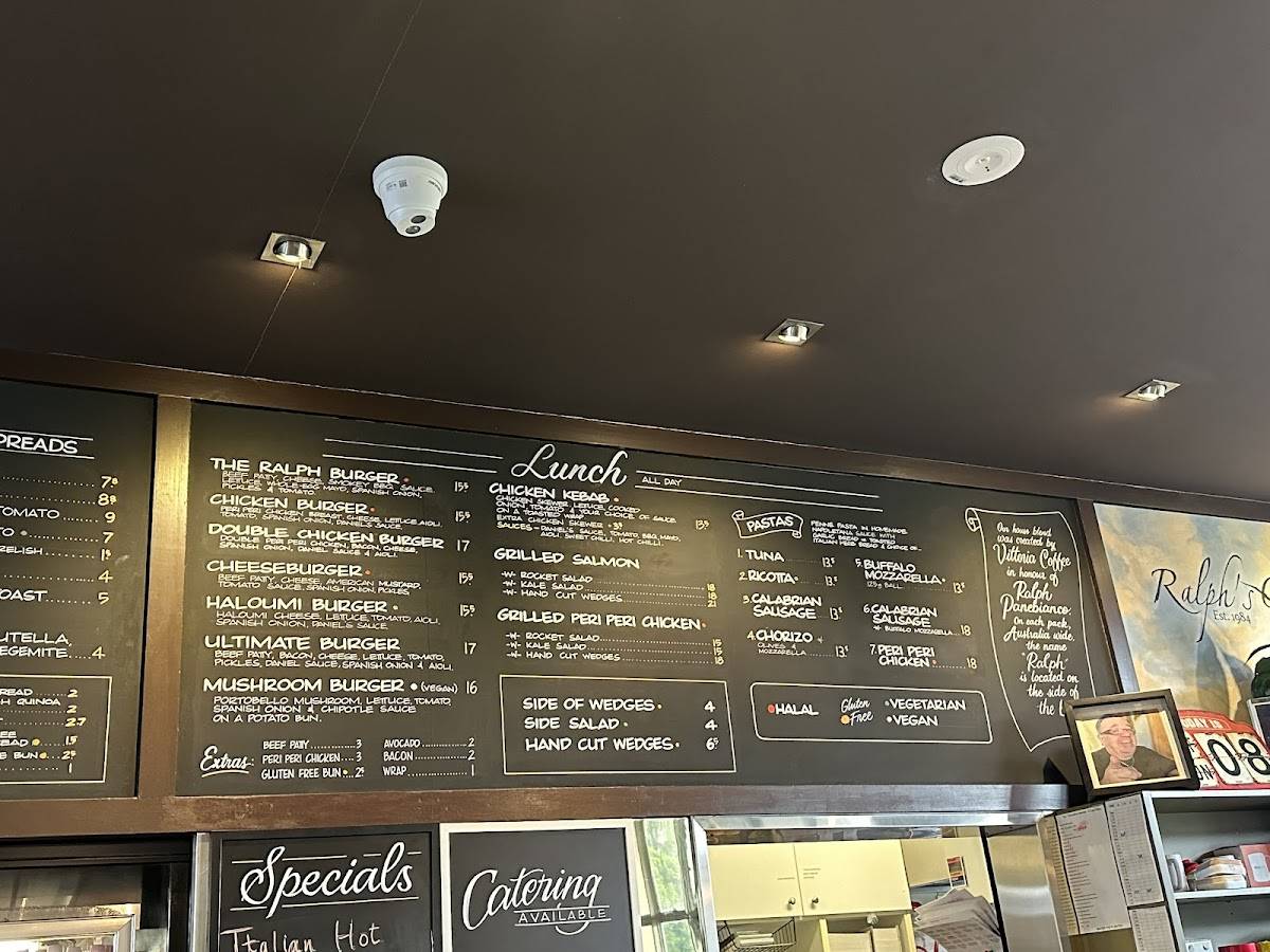 Menu at Ralph's Cafe, Camperdown, The Arena Sports Centre