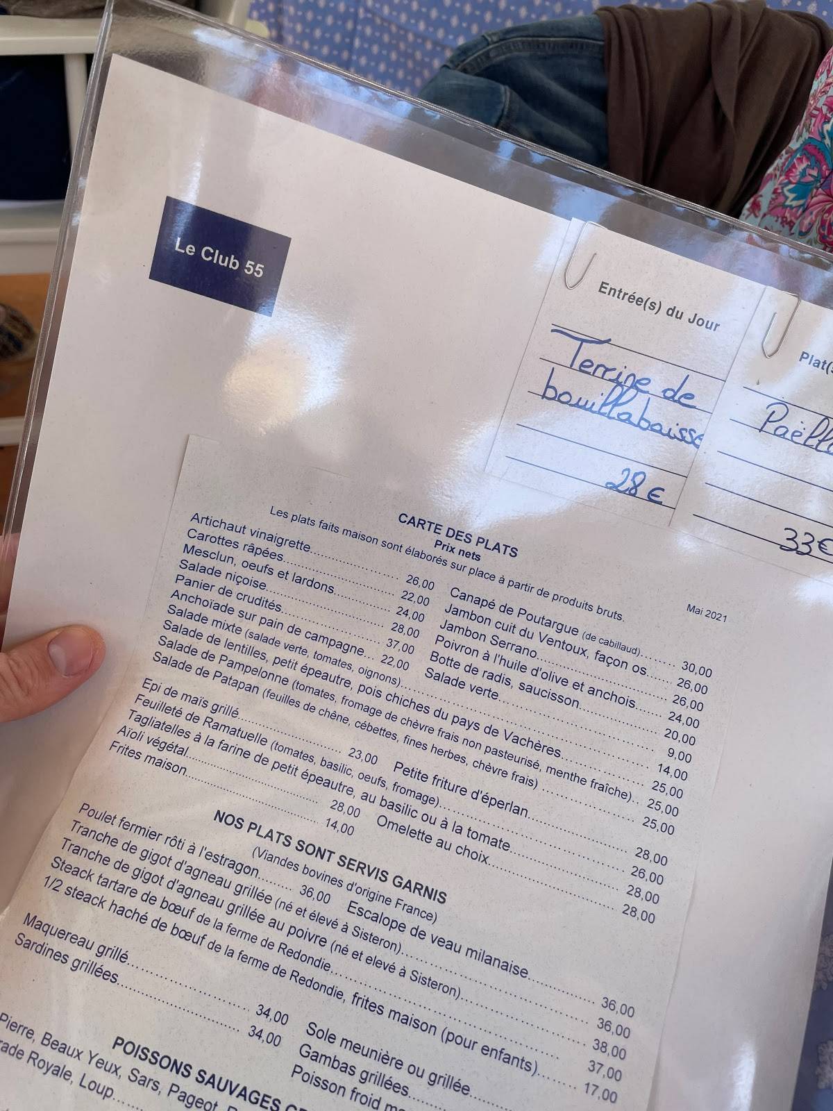 Menu at Le Club 55, Ramatuelle