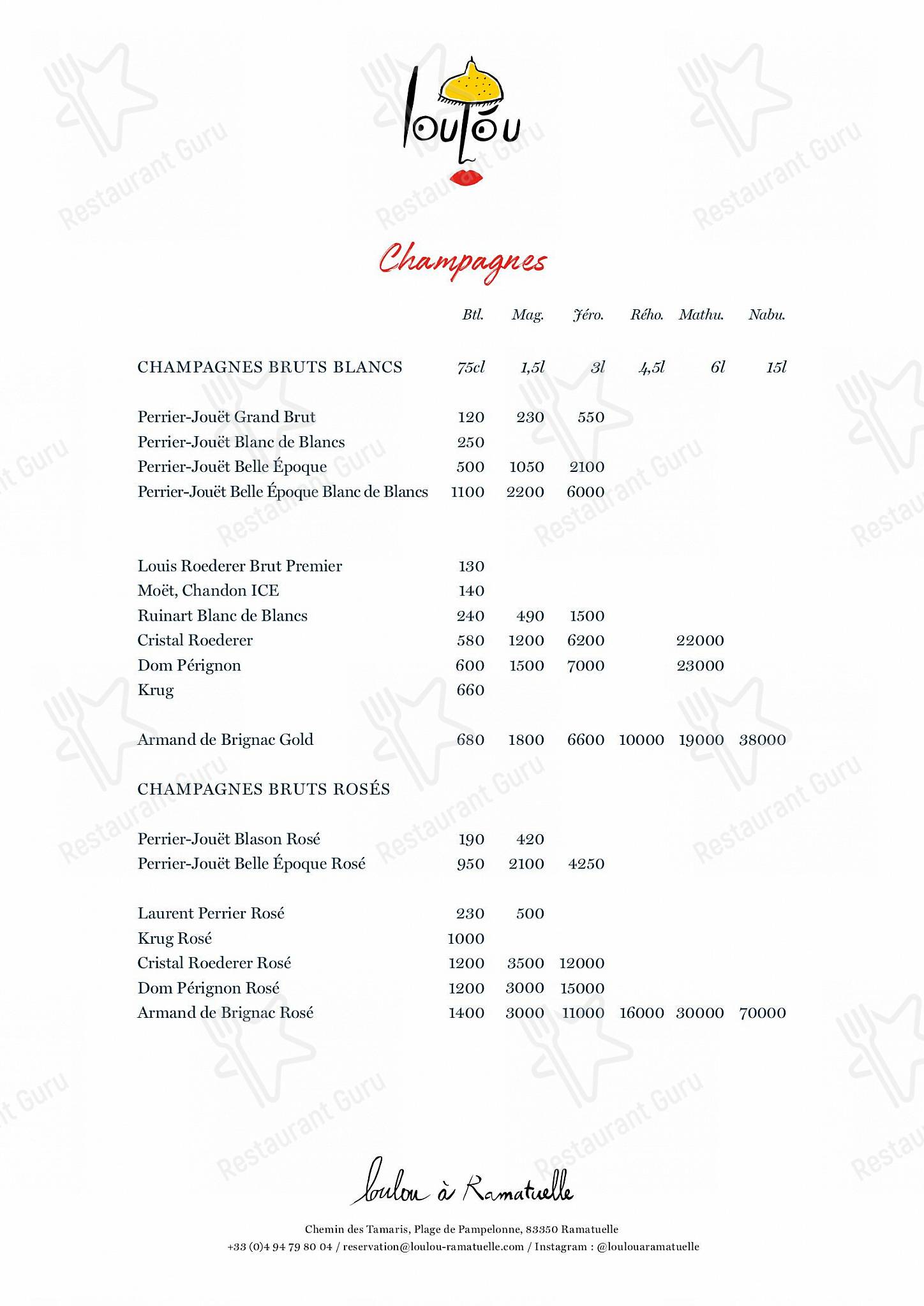 Menu at Loulou Plage & Restaurant, Ramatuelle