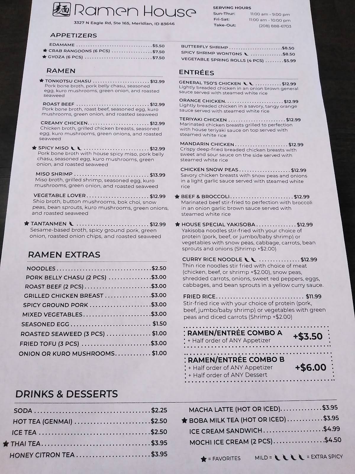 Menu at Ramen House restaurant, Meridian