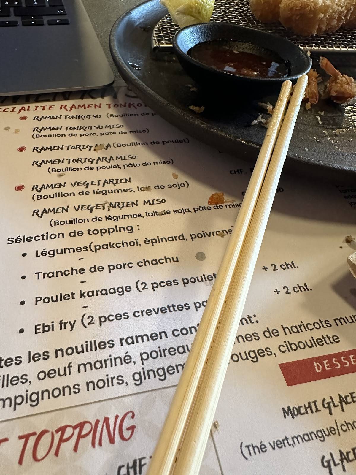 Menu at Ramen Kitsuné, Lausanne