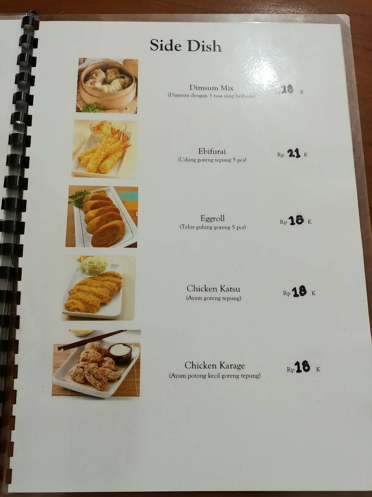 Menu at Ramen Tori restaurant, Indonesia