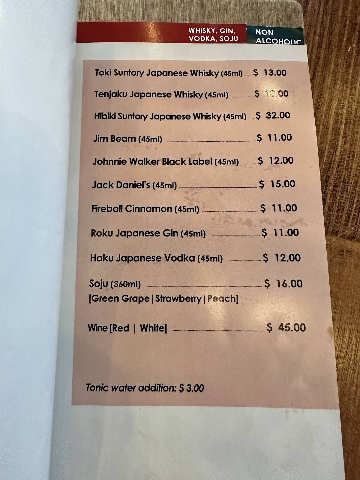 Menu at SUMIMASEN restaurant, Ramsgate