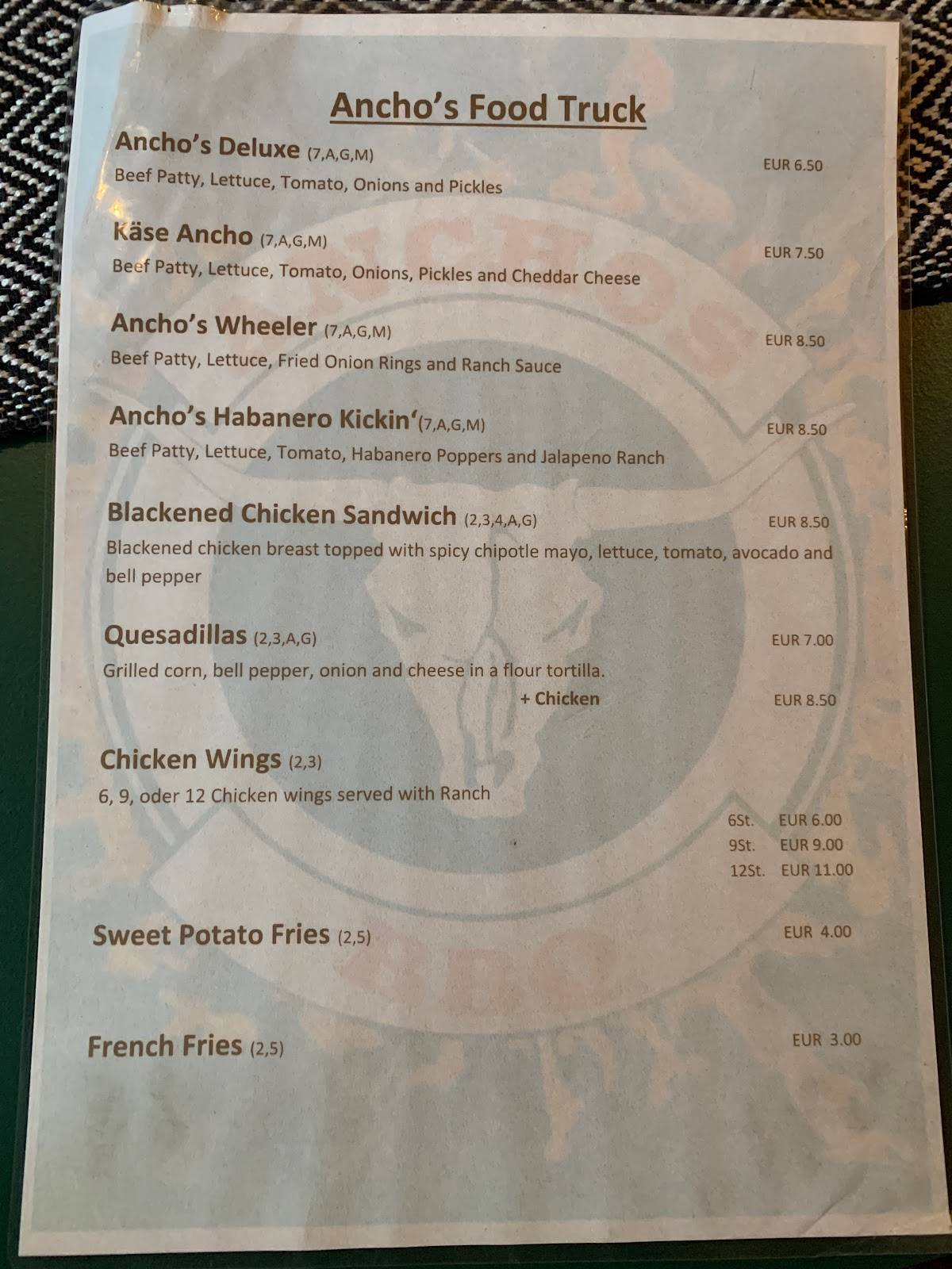 Speisekarte von Ancho's Ramstein restaurant, Ramstein-Miesenbach