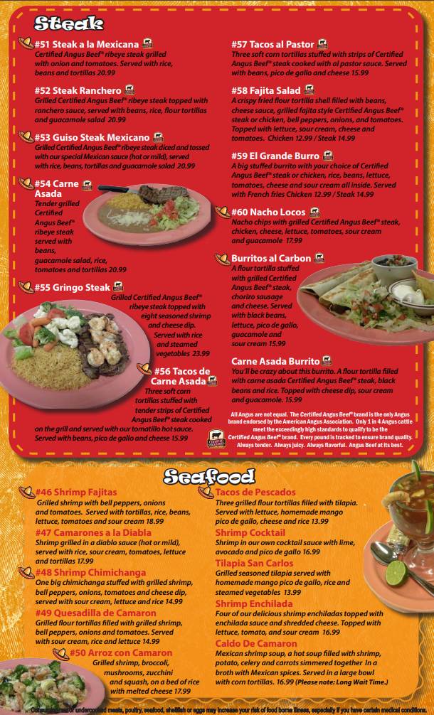 Menu at Rancho Fiesta Mexican Restaurant, Findlay, Tiffin Ave