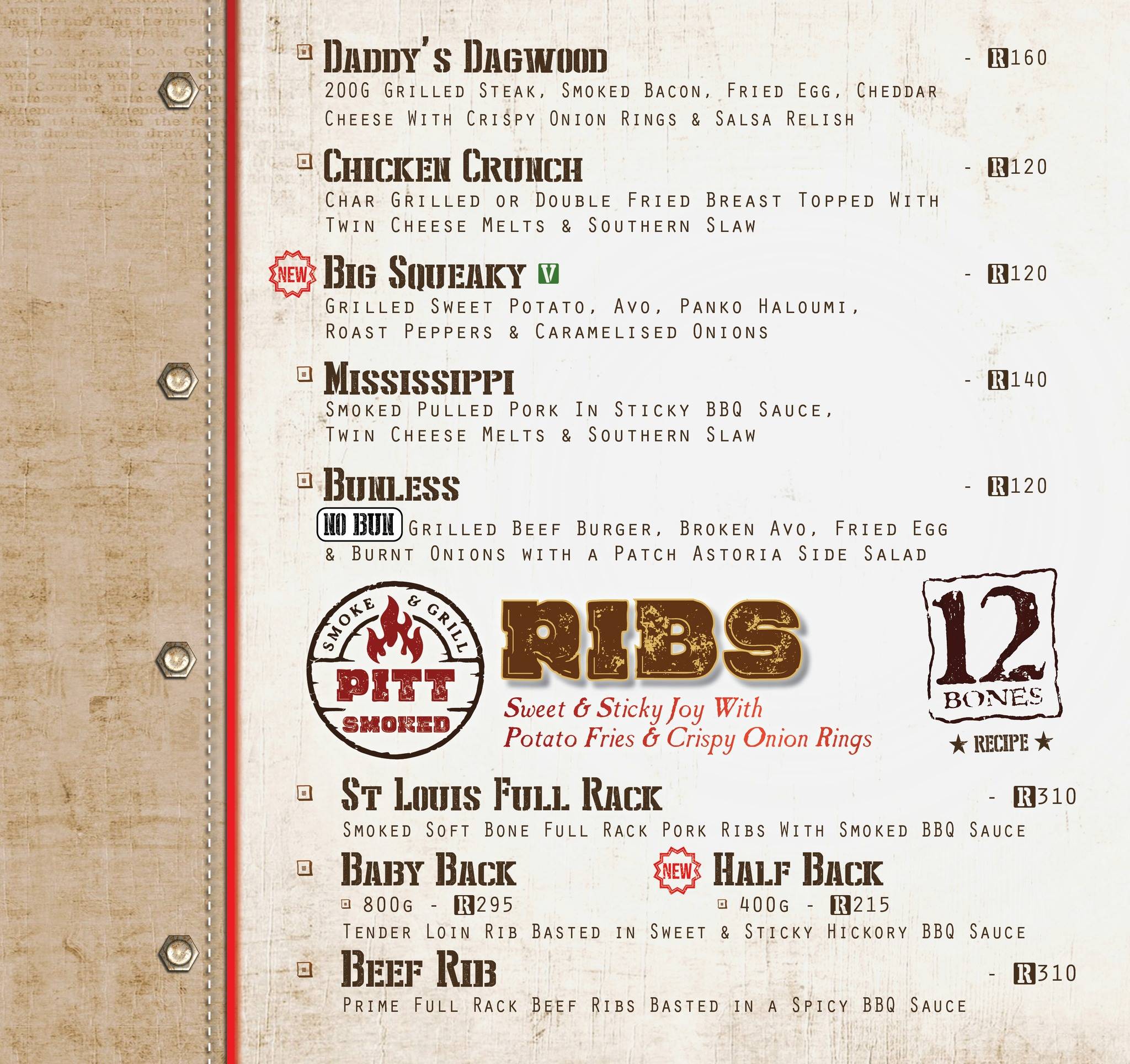 Menu at Smoke Daddy's restaurant, Randburg, Cedar Square Shopping Centre