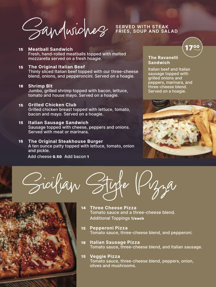Menu at Ravanelli's Italian Steakhouse & Wine Bar, Collinsville, 26 ...