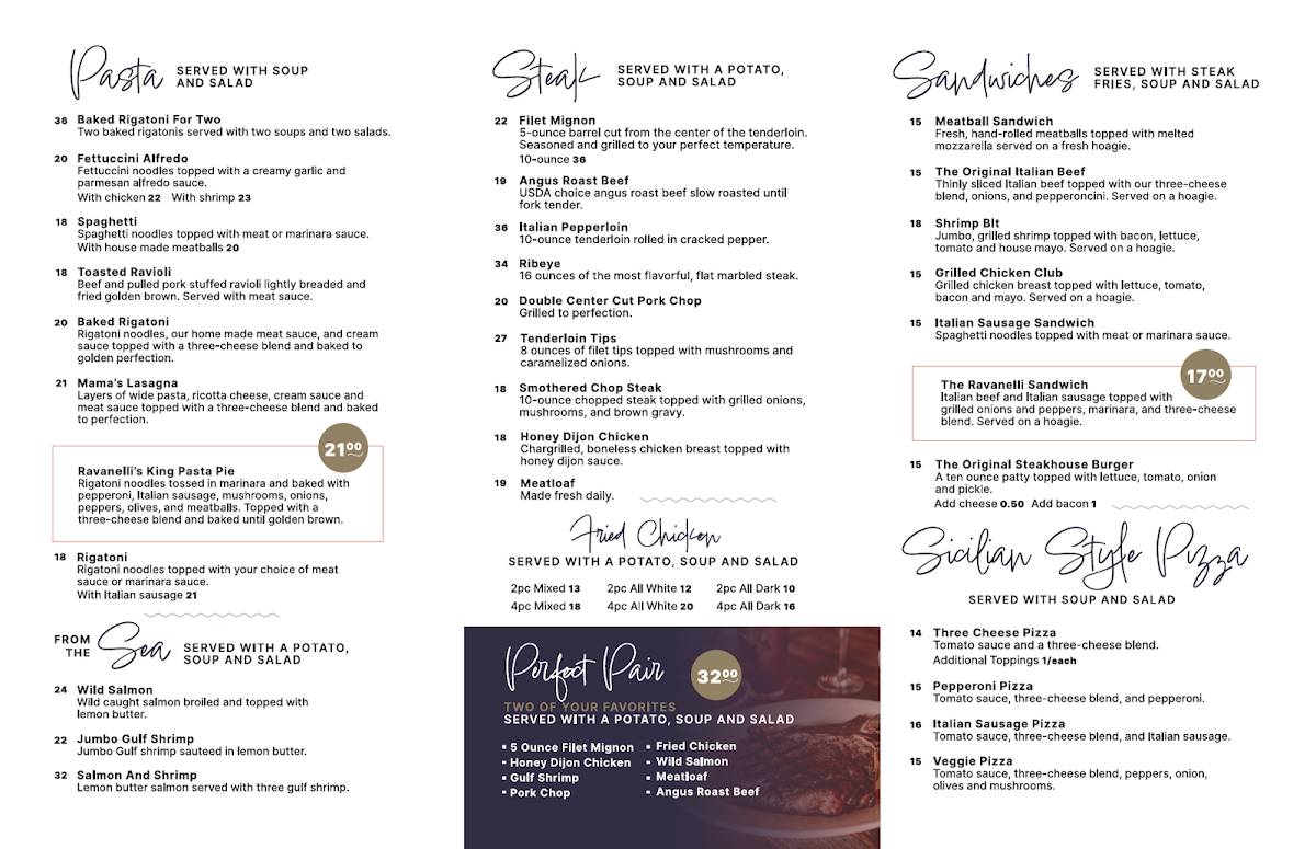 Menu at Ravanelli's Italian Steakhouse & Wine Bar, Collinsville, 26 ...