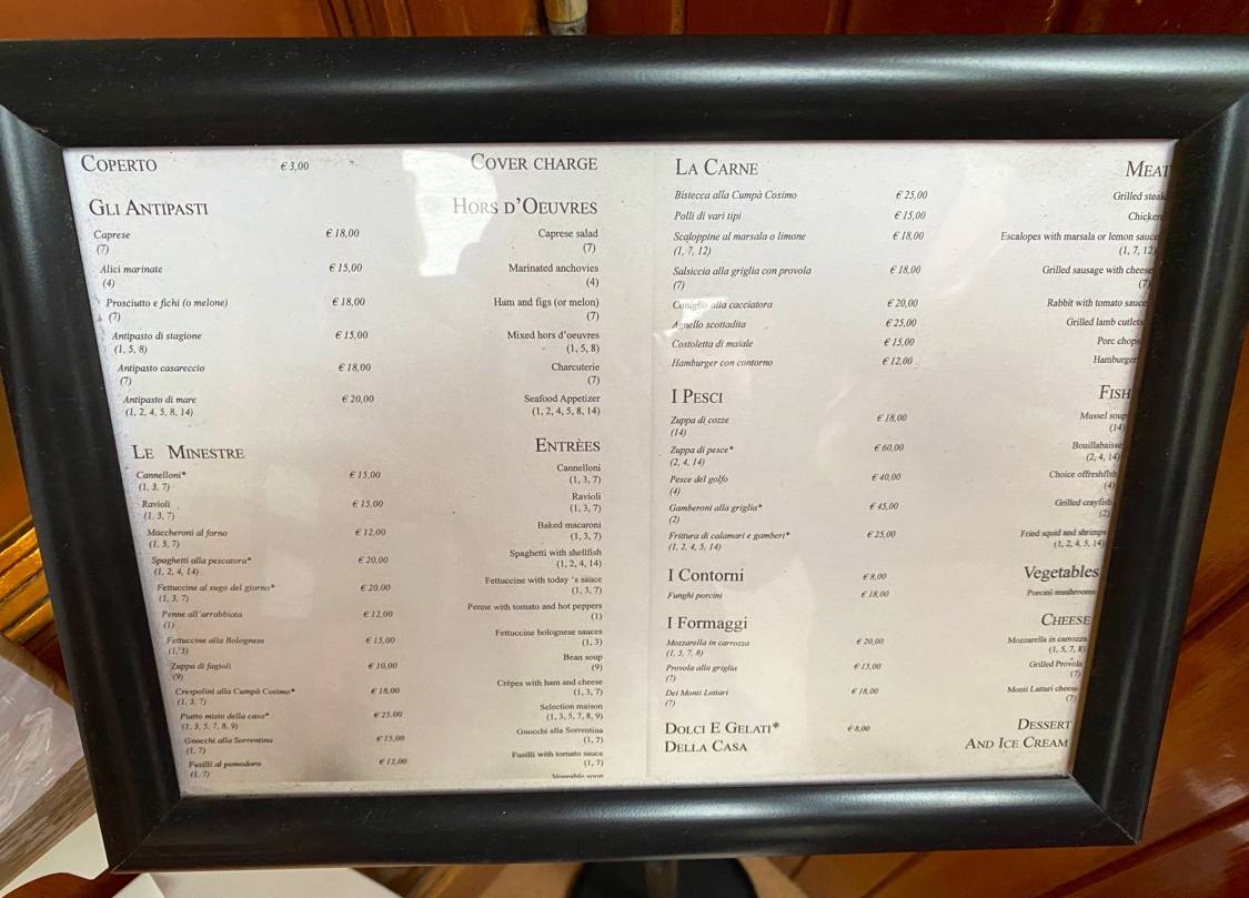 Menu at Trattoria Pizzeria Cumpa' Cosimo, Ravello