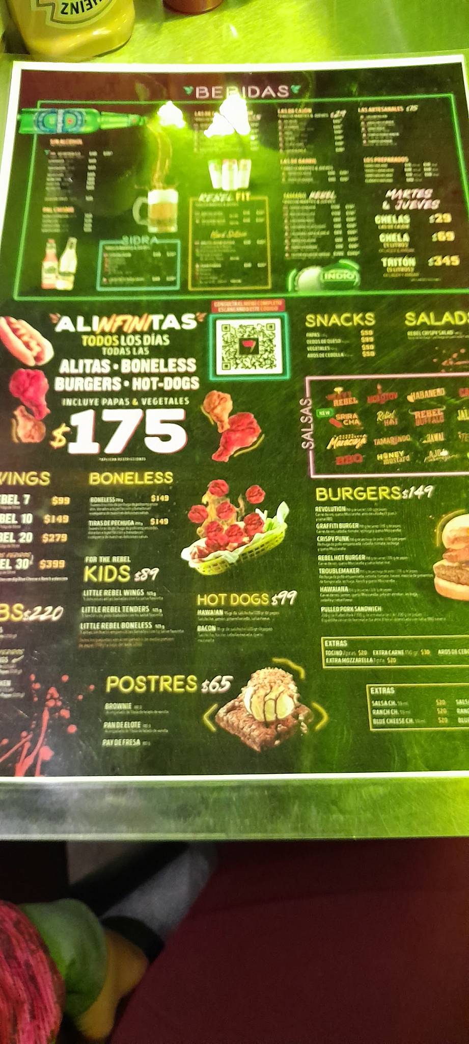Menu at Rebel Wings Tecnológico restaurant, Santiago de Querétaro