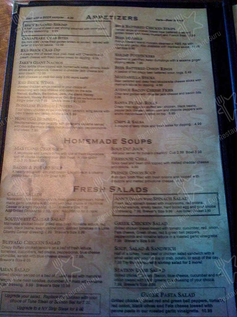Menu at Red Brick Station pub & bar, White Marsh, Honeygo Blvd